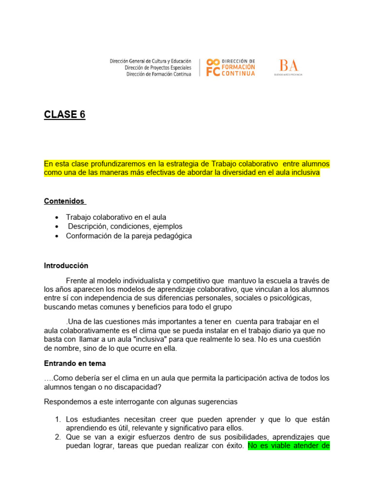 Clase 6 | PDF | Salón de clases | Aprendizaje