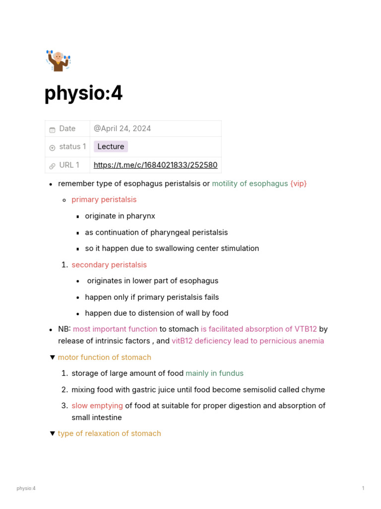 Physio 4 From A.S | PDF | Stomach | Vomiting
