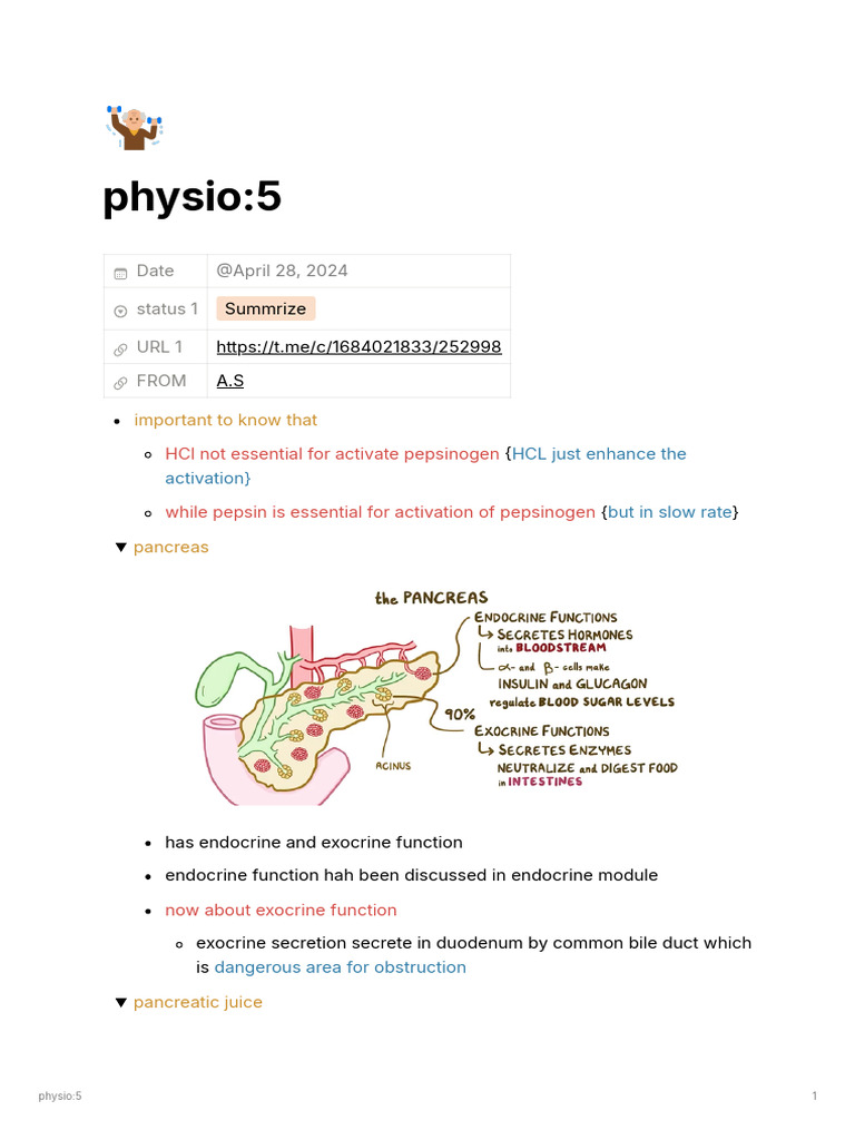 Physio 5 From A.S# | PDF | Pancreas | Digestion