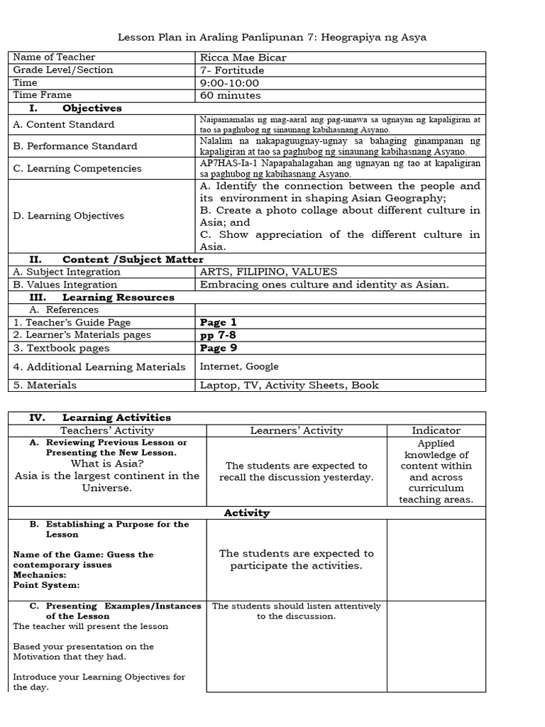 Sample 4as LP | PDF | Learning | Teachers