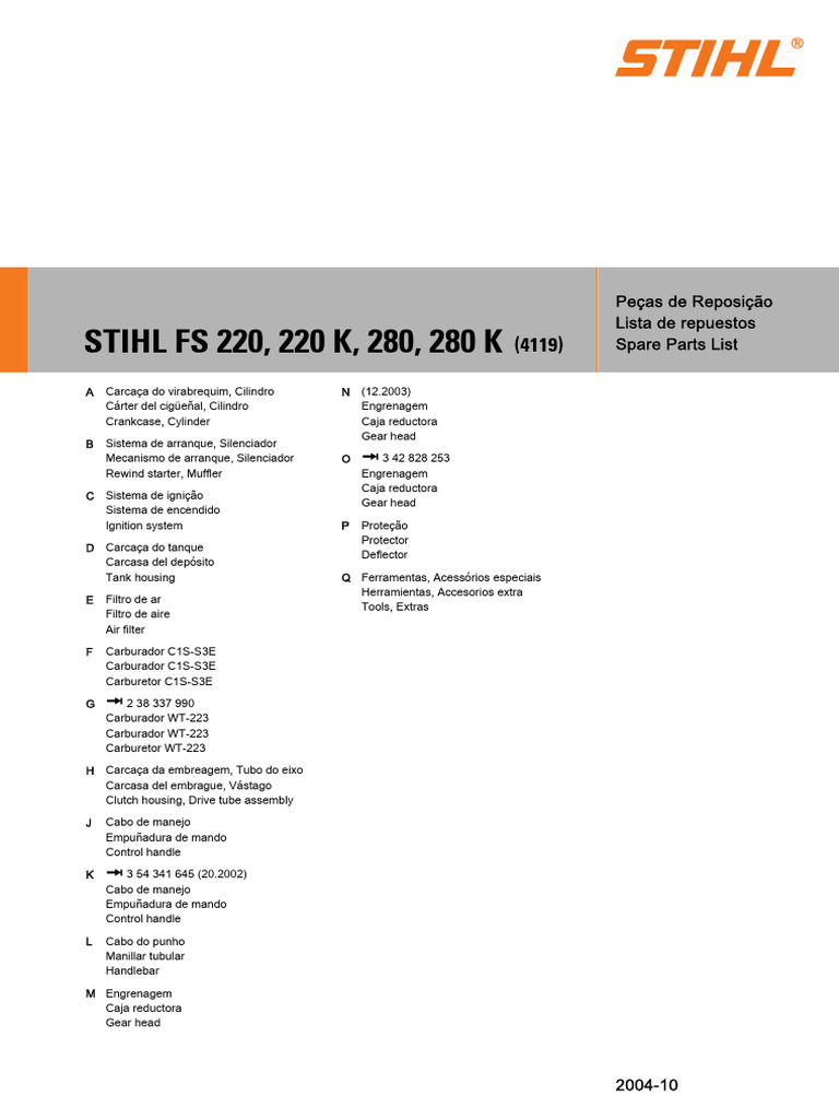 Stihl FS280 Part List | PDF | Propulsion | Rotating Machines