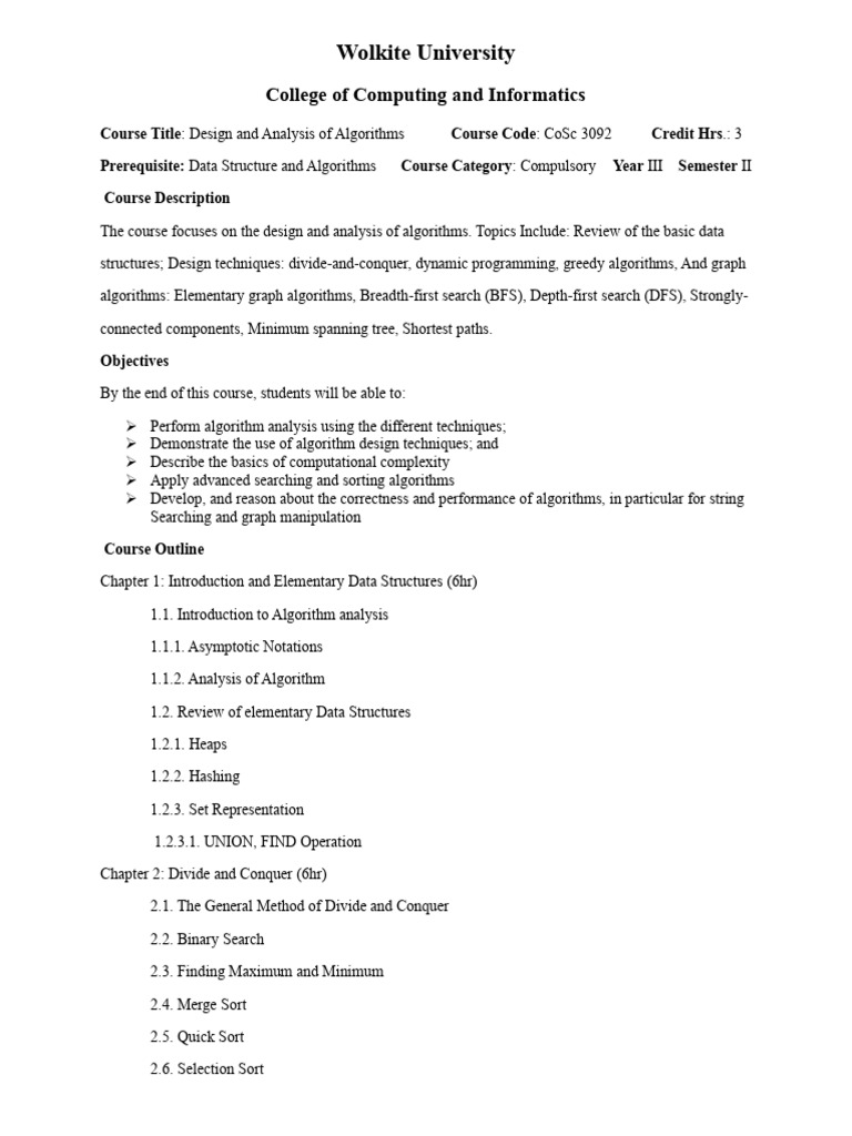 Course Outline | PDF | Algorithms | Theoretical Computer Science