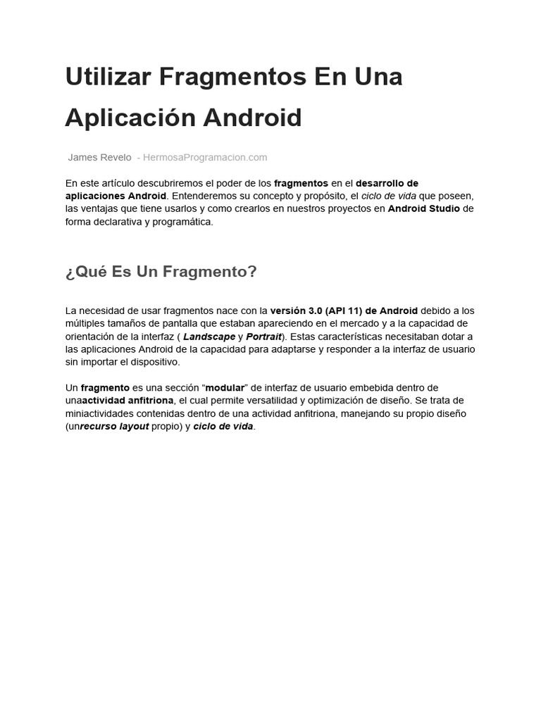 Fragments En Una Aplicación Android | Descargar gratis PDF | Software de la aplicacion | Java ...