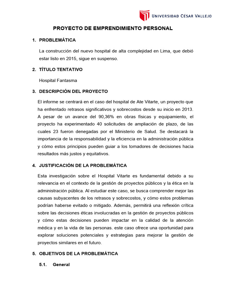 Proyecto de Emprendimiento Profesional | PDF | Planificación | Gestión ...