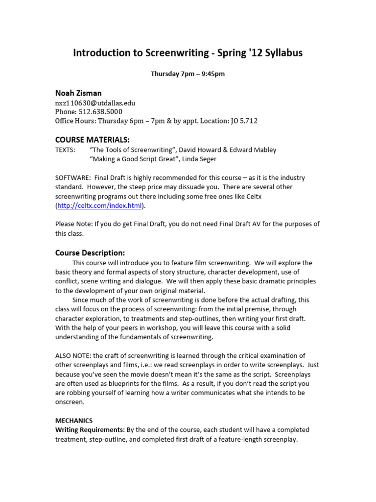 Introduction To Screenwriting | PDF | Screenwriting | Academic Dishonesty