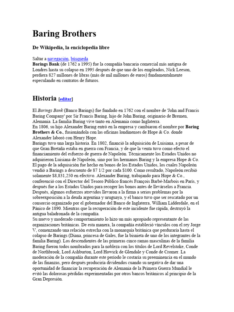 Baring Brothers | PDF | Economias | Servicios financieros