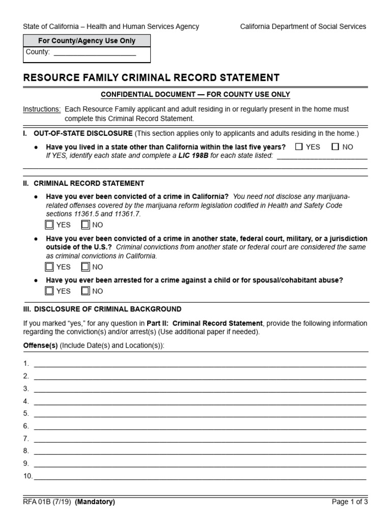 Criminal Record Statement RFA01B 2021 | PDF | Criminal Record | Social ...