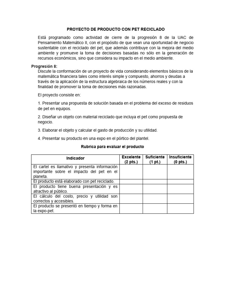 Proyecto de Producto Con Pet Reciclado | PDF