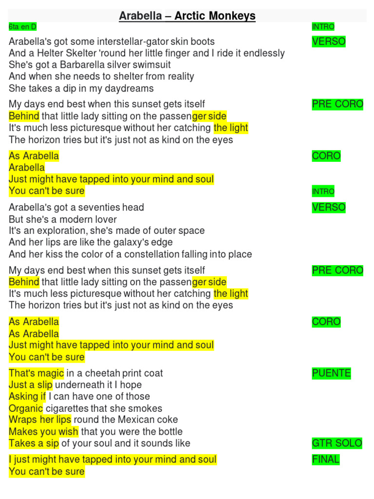 Arabella - Arctic Monkeys | PDF | Poetry