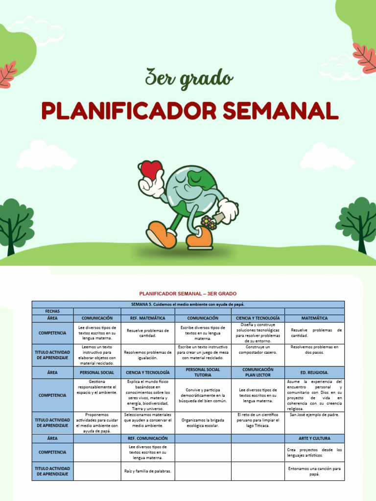 Planificador Semanal - 3er Grado | PDF | Entorno natural | Matemáticas