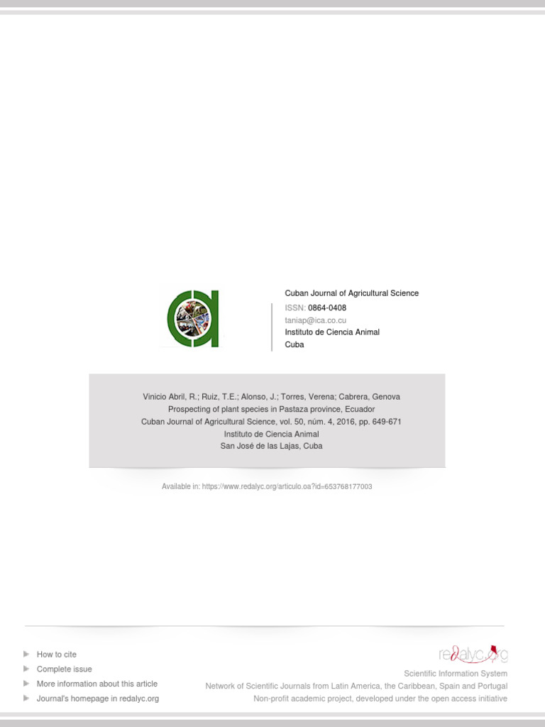 Cuban Journal of Agricultural Science 0864-0408: Issn: Taniap@ica - Co ...