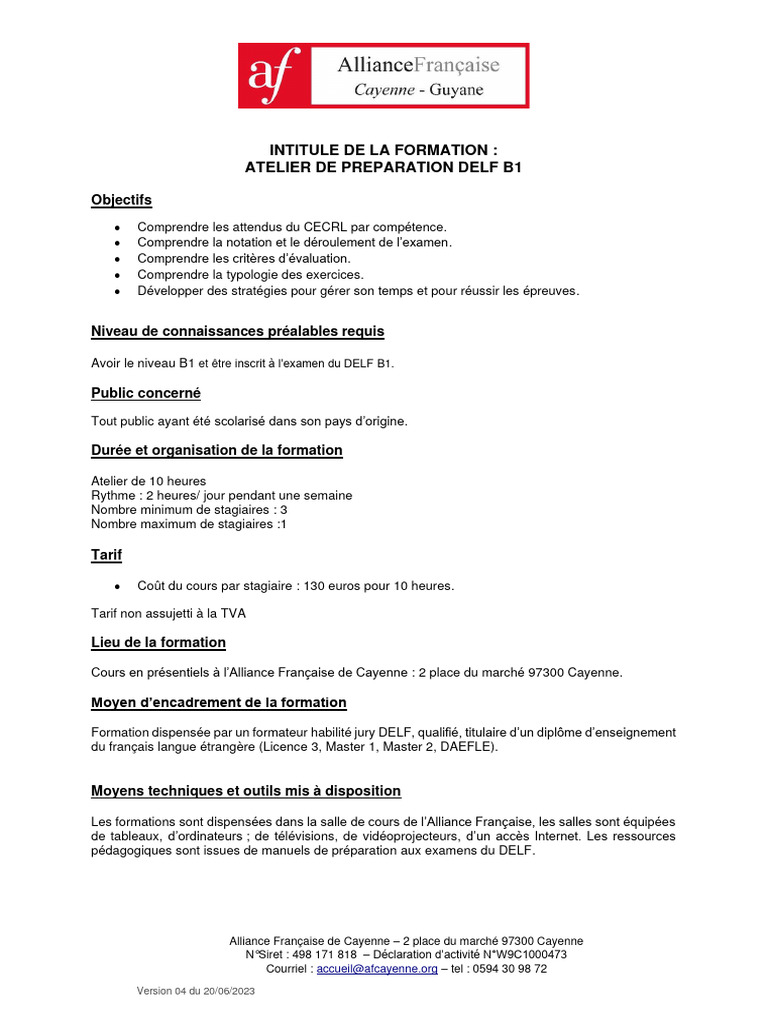 Programme Atelier Preparation DELF B1 | PDF