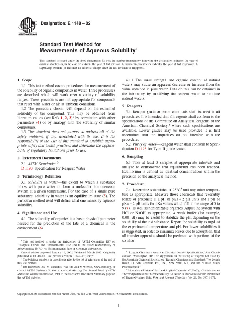 Astm E1148-2002 | PDF | Acid Dissociation Constant | Ph