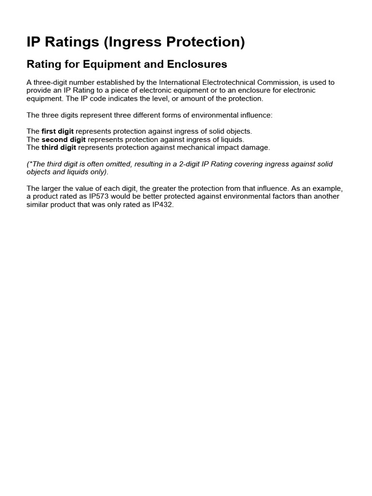 Ingress Protection Ratings IP, NEMA, MIL | PDF Ingress Protection Ratings IP, NEMA, MIL | PDF
