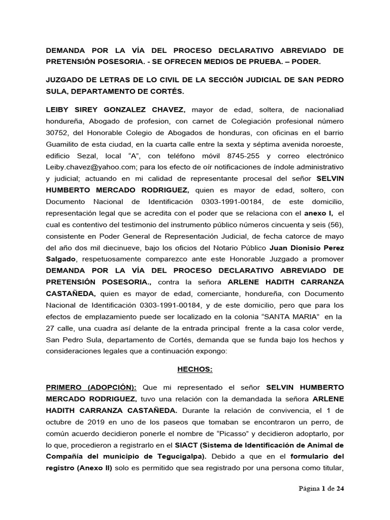 DEMANDA CASO PRACTICO - 2A - GRUPO 5 Corregida | PDF | Ley procesal | Demanda judicial
