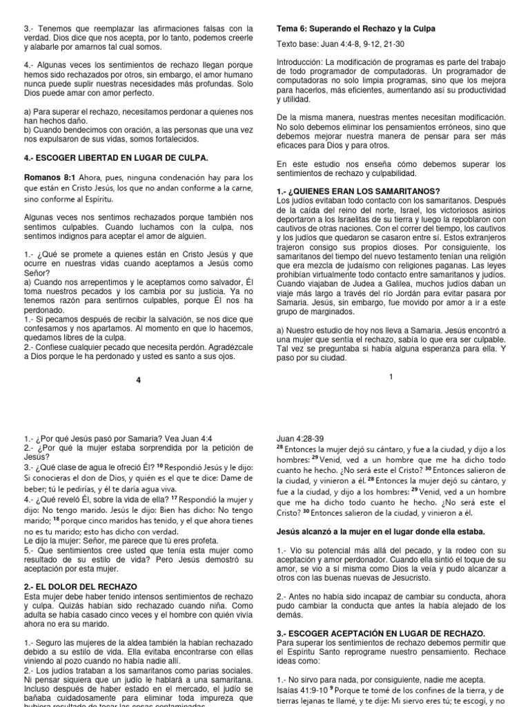Tema 6 Superando El Rechazo Y La Culpa Pdf Jesús Samaria