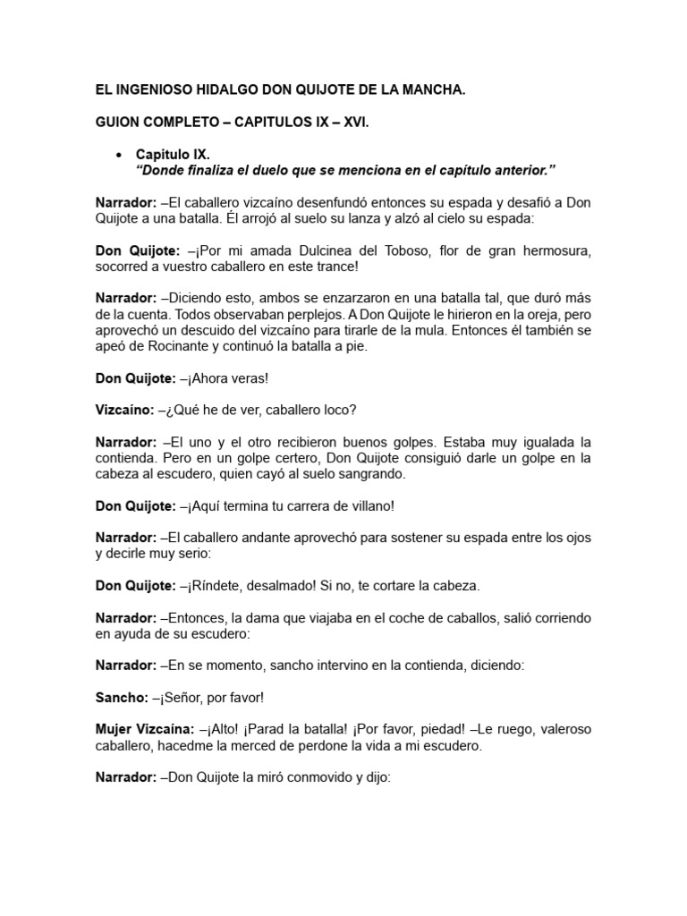 Don Quijote: Resumen de Capítulos IX-XII | PDF | Don Quijote | Caballero