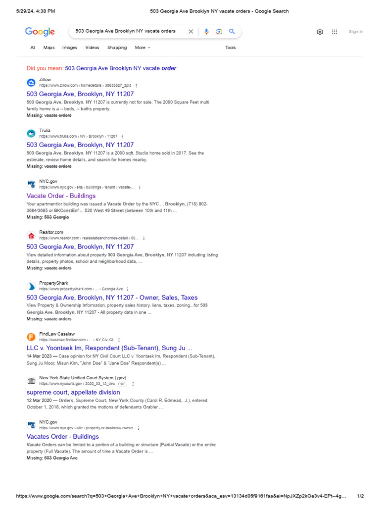 503 Georgia Ave Brooklyn NY VACATE ORDERS - Google Search | PDF