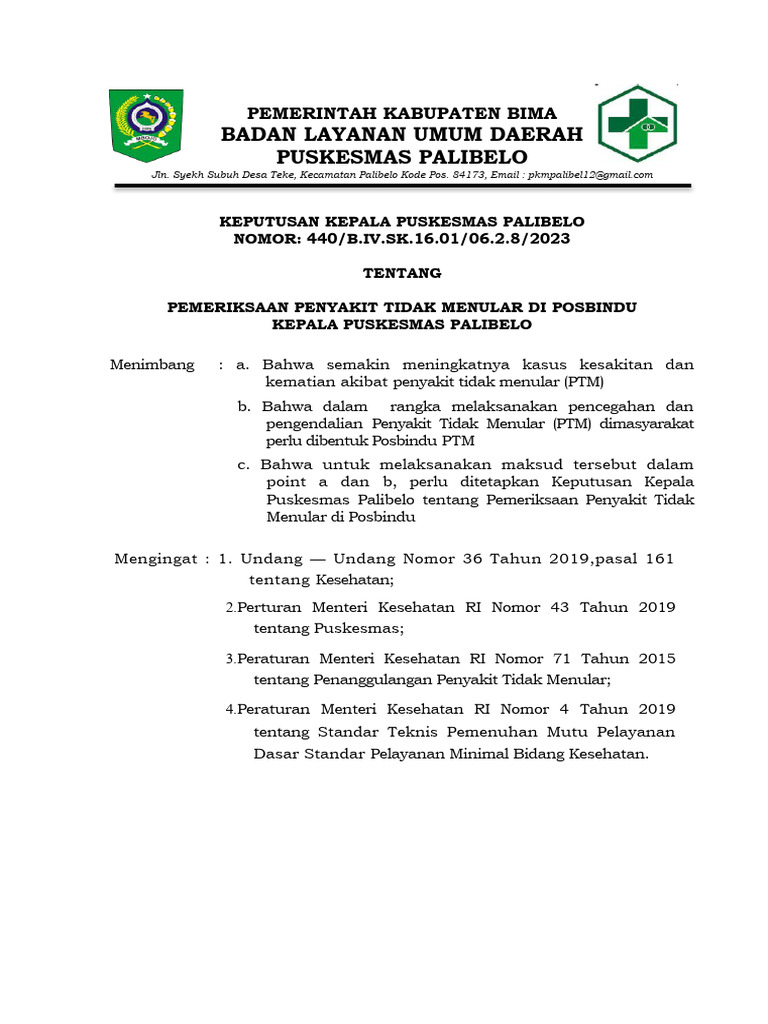 SK Tentang Pemeriksaan PTM DIPOSBINDU | PDF