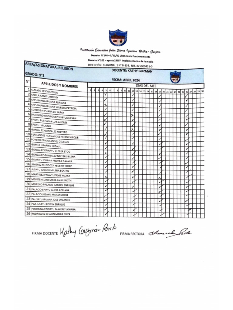 Asistencia Kathy Guzman Abril | PDF