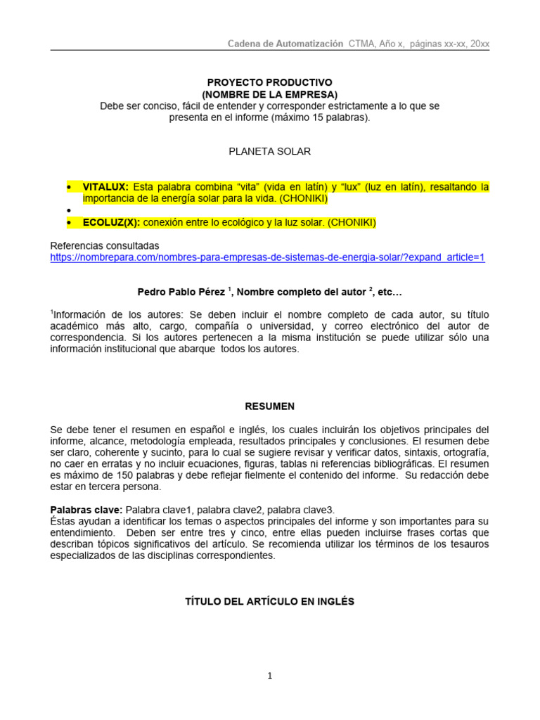 Formato Articulo Proyecto Productivo Choniki | PDF | Presupuesto | Business