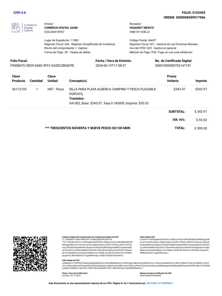 Factura Silla 2 | PDF | Pagos | Tecnología bancaria