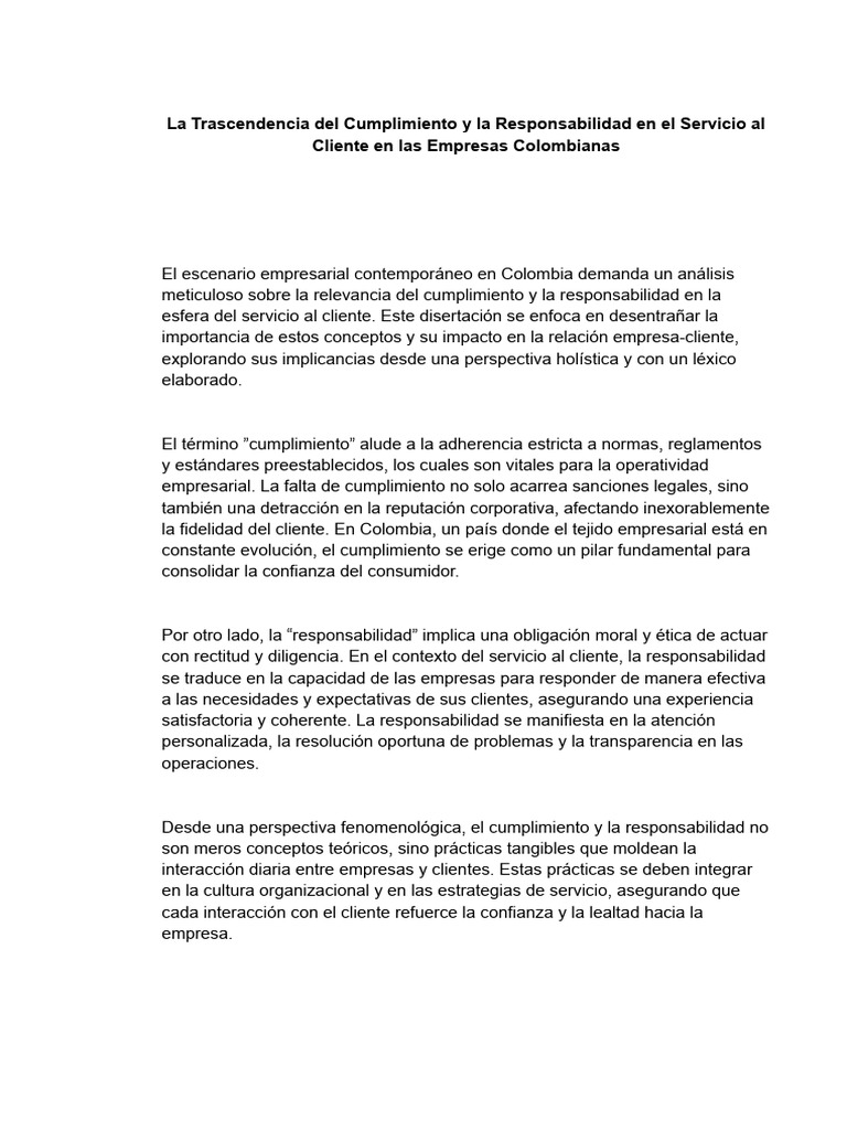 La Trascendencia Del Cumplimiento y La Responsabilidad en El Servicio ...