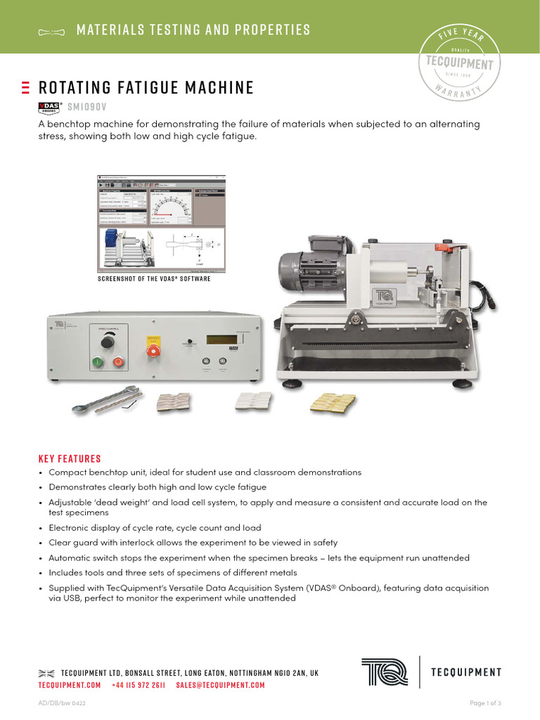 SM1090V Rotating Fatigue Machine Datasheet | PDF | Fatigue (Material ...