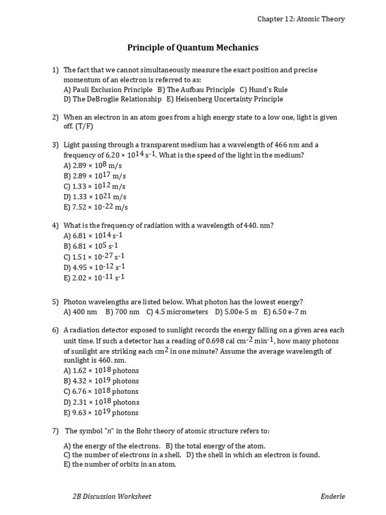 2B Chp 12 Worksheet | Download Free PDF | Atomic Orbital | Electron ...