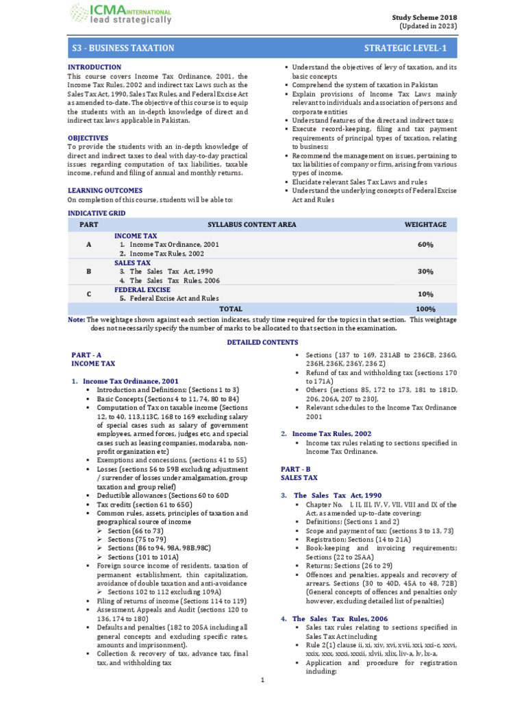 S3 - Business Taxation Strategic Level-1 | PDF | Taxes | Income Tax