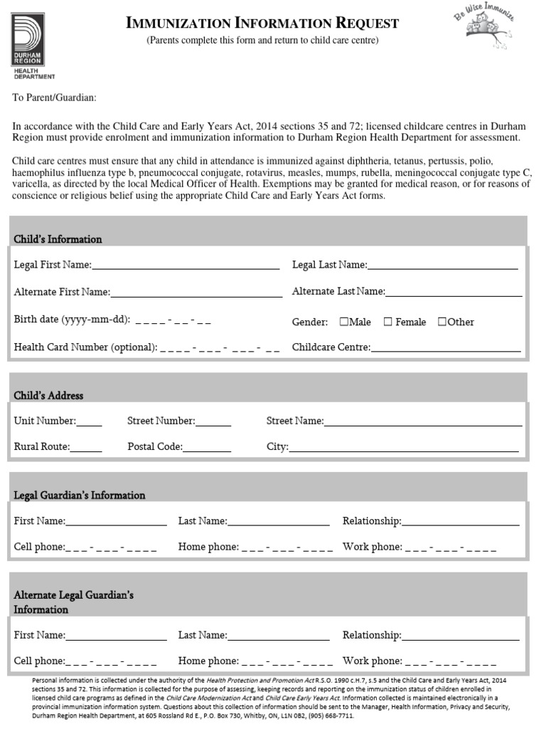 English - Immunization Information Request Forms 2019 (Pink Form) | PDF | Vaccines | Pediatrics