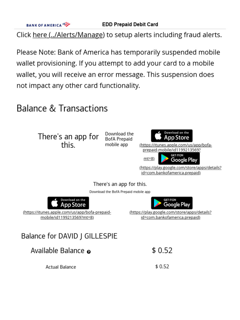 EDD Prepaid Debit Card - Balance & Transactions | PDF | Automated ...