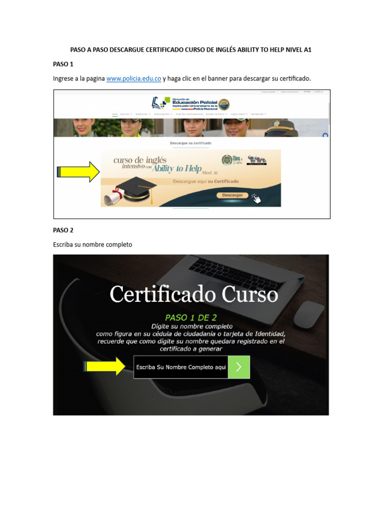 Paso A Paso Descargue Certificado Curso de Inglés Ability To Help Nivel A1 | PDF | Ciencias ...