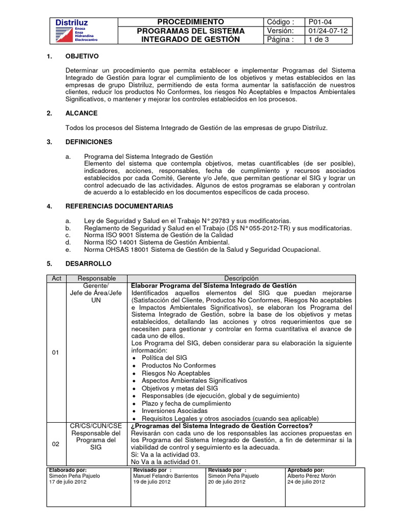P01-04 Programas Del Sistema Integrado de Gestión V01 - 24.07.12 | PDF