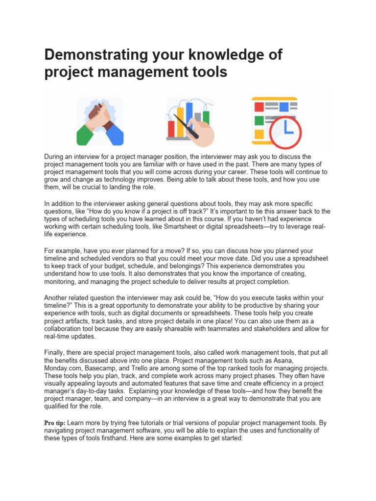 Demonstrating your knowledge of project management tools | PDF ...