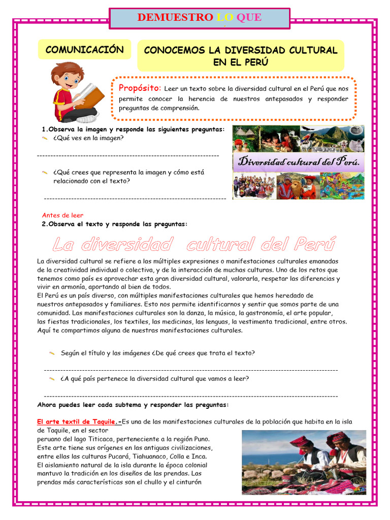 Ficha Comunicacion-Conocemos La Diversidad Cultural en El Perú | PDF | Perú