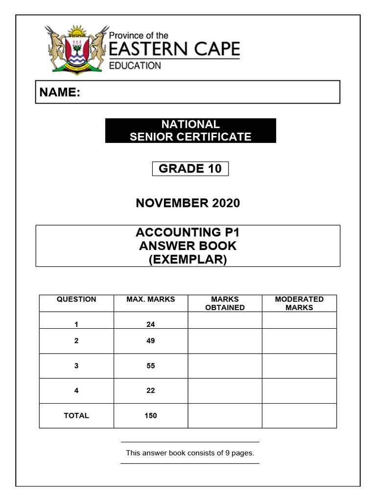 ACCOUNTING P1 GR10 ANSWERBOOK NOV2020 - English - Hlayiso - Com | PDF ...
