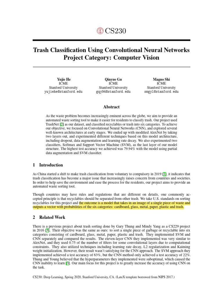 Trash Classification CNNStandford | PDF | Support Vector Machine | Machine Learning
