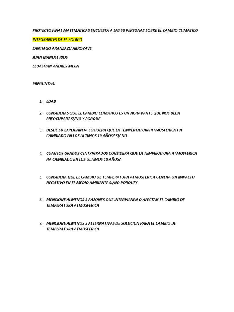 Encuesta sobre Cambio Climático: Percepciones y Soluciones | PDF ...