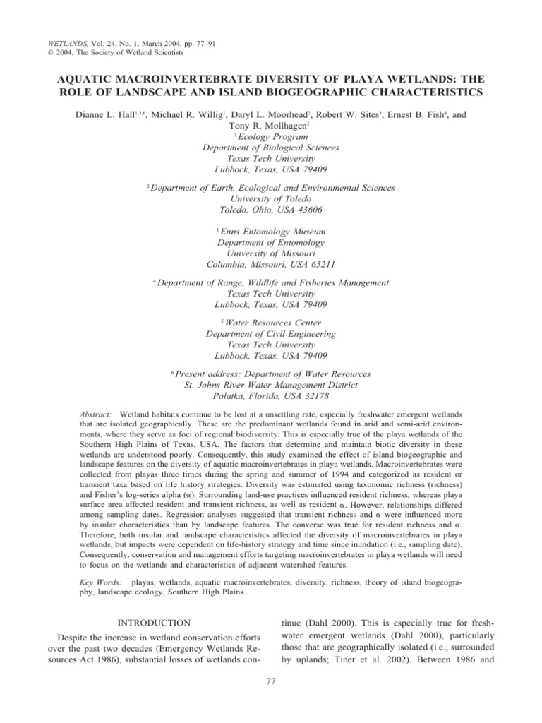 Aquatic Macroinvertebrate Diversity in Playas | PDF | Wetland ...