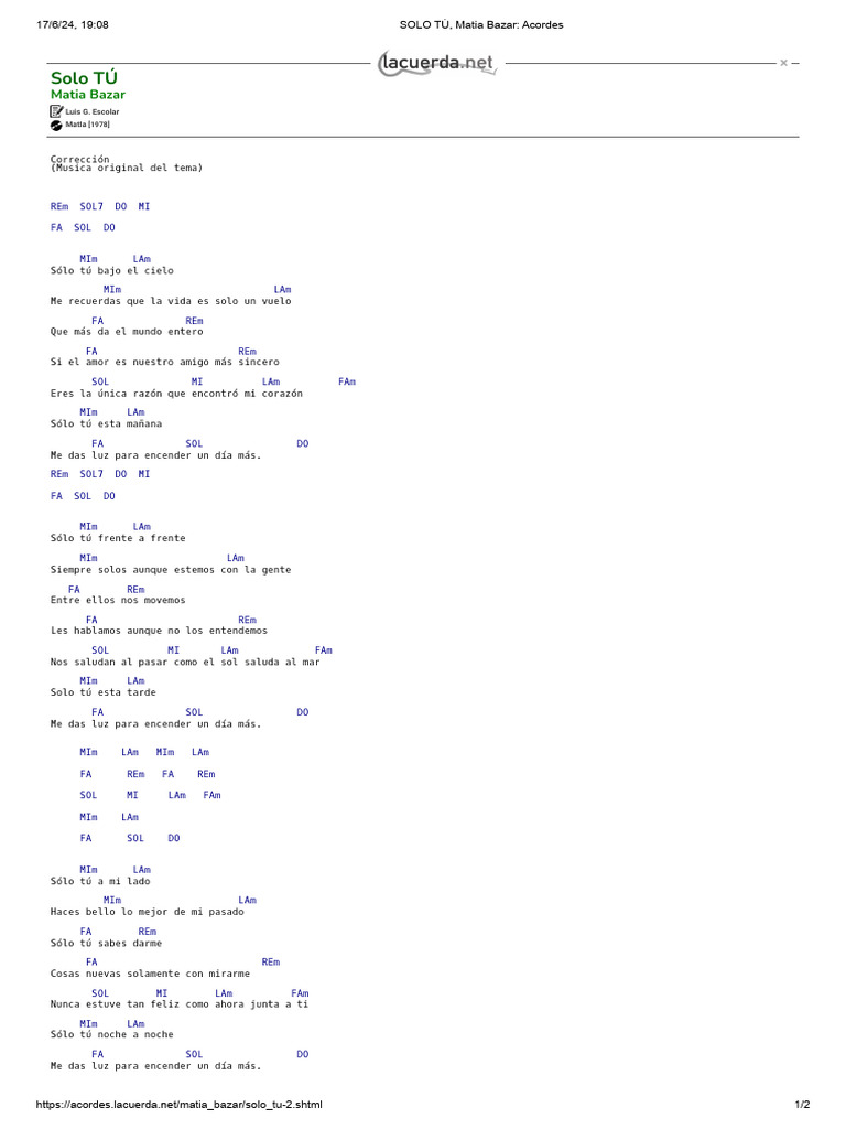 SOLO TÚ, Matia Bazar - Acordes | PDF | Música grabada