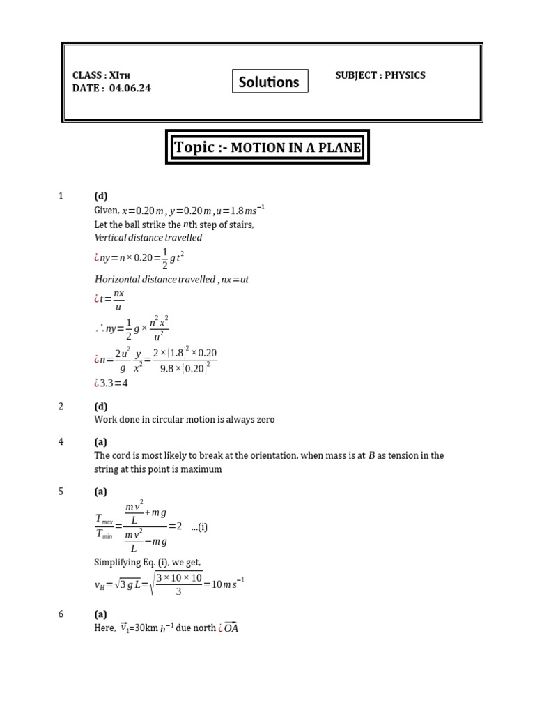 motion in plane solu | PDF | Mechanics | Mechanical Engineering