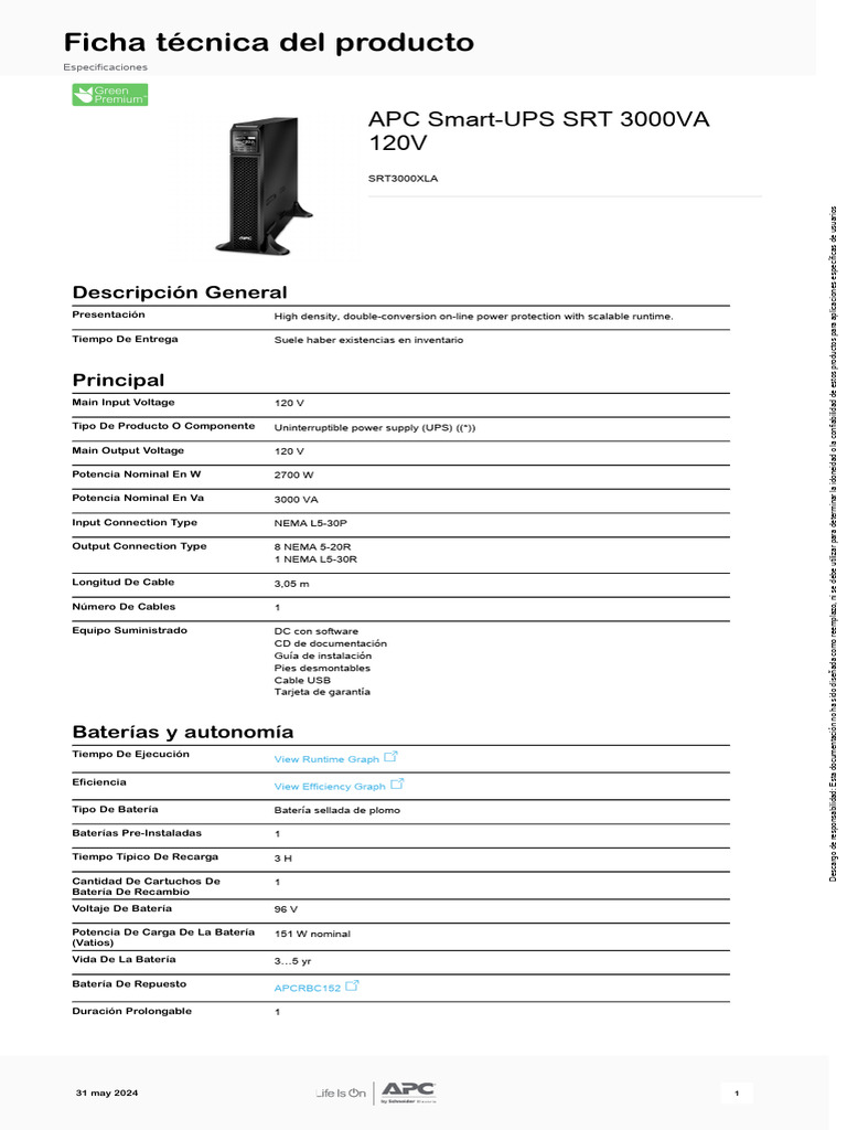 APC SmartUPS-en-línea SRT3000XLA | PDF | Cantidades fisicas | Cantidad