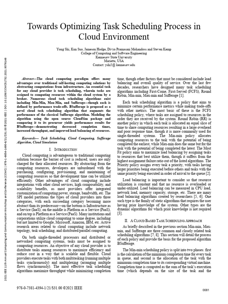 1.towards Optimizing Task Scheduling Process in Cloud Environment | PDF | Cloud Computing | Load ...