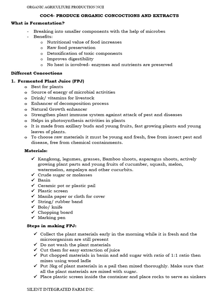 COC4 Produce Organic Concoctions and Extracts | PDF | Foods | Vinegar