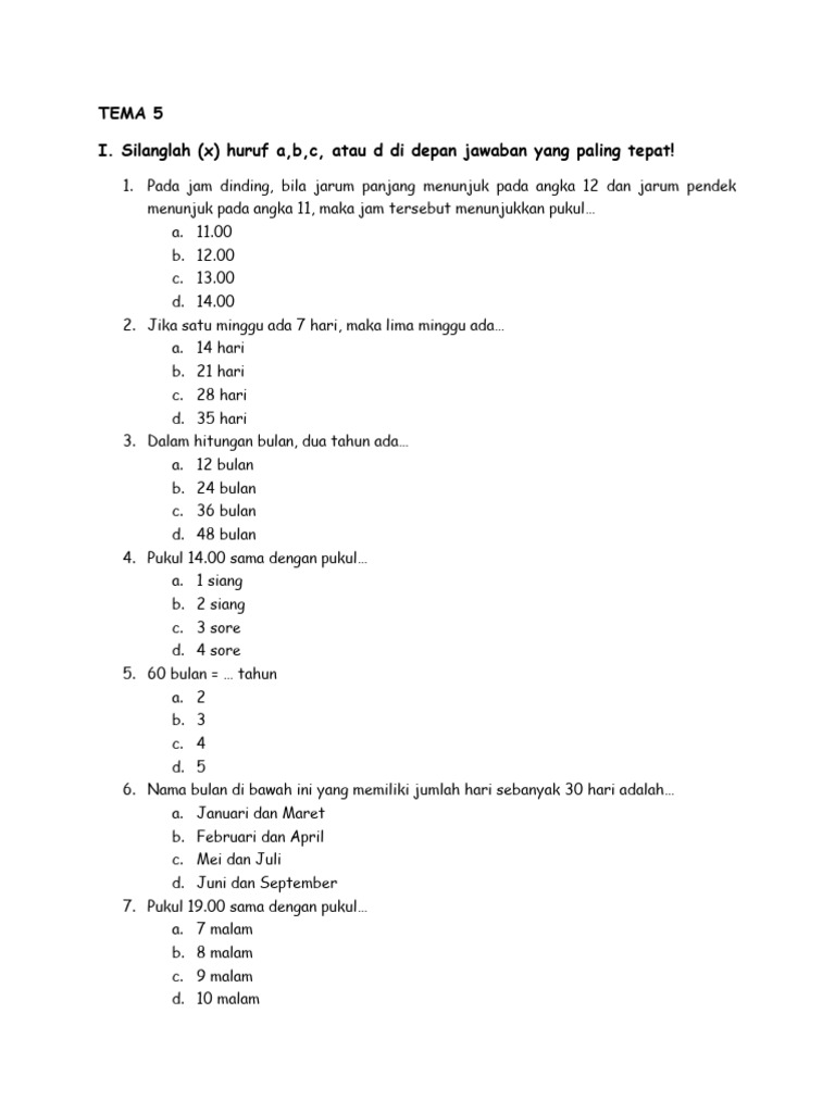 Soal Matematika Tema 6 | PDF