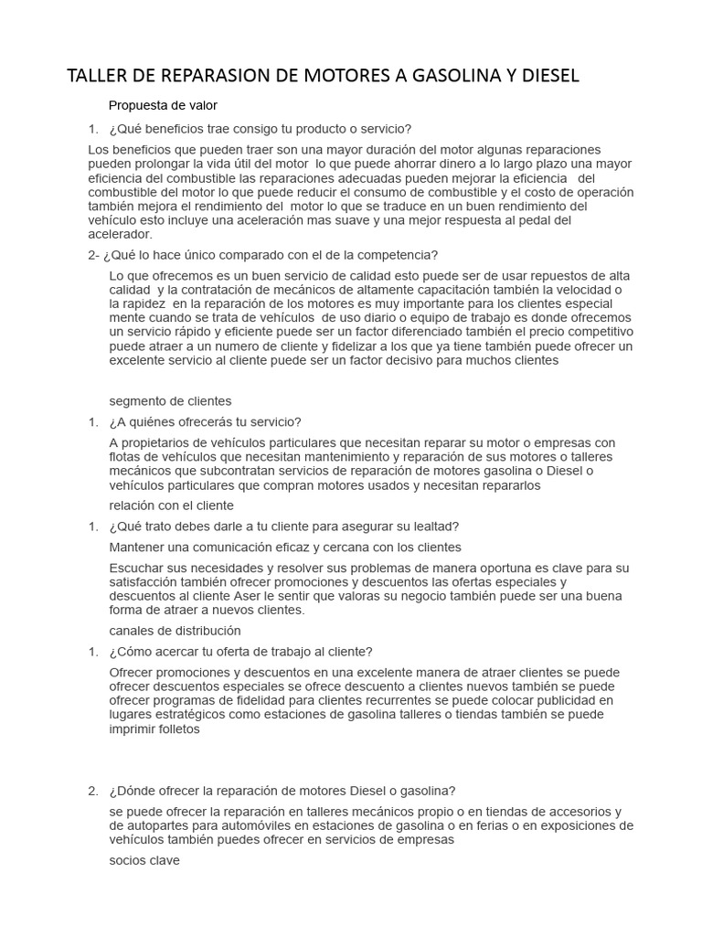Taller De Reparasion De Motores A Gasolina Y Diesel Pdf Motor