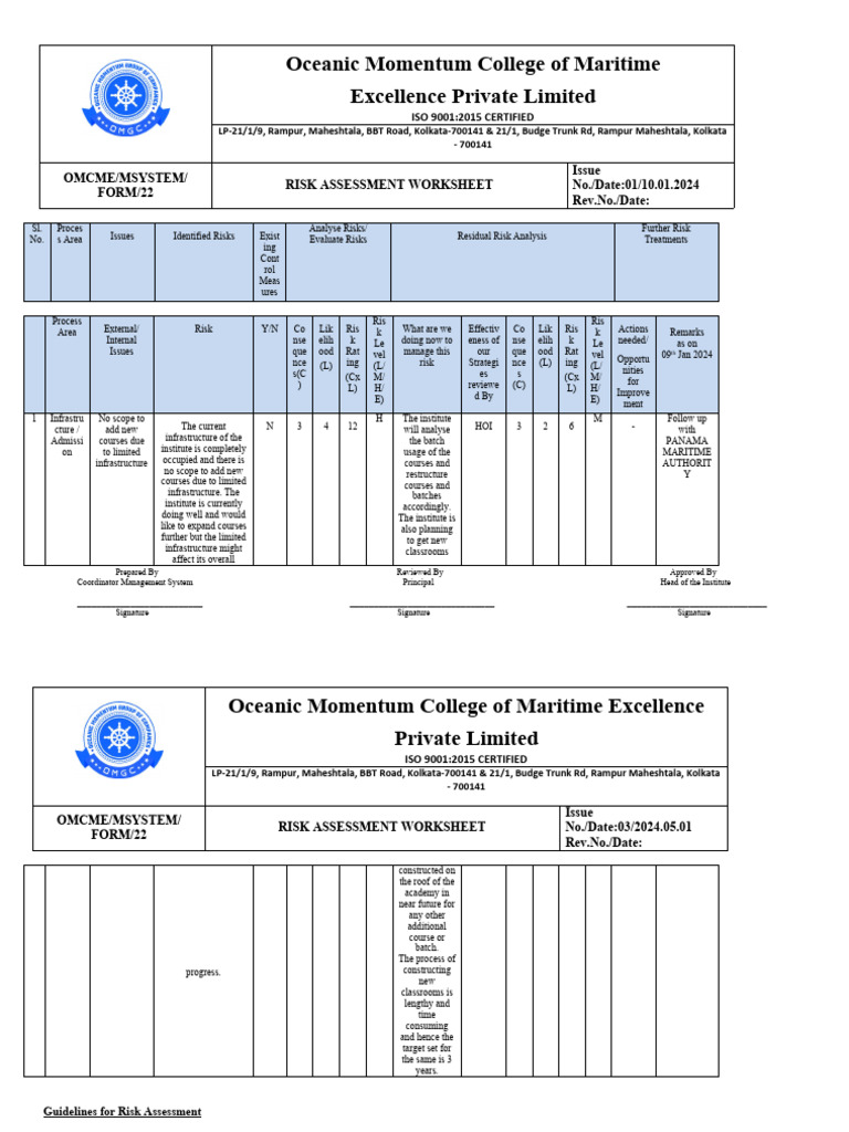 Maritime Risk Assessment Worksheet | PDF | Risk | Economies