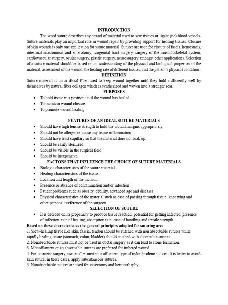 Suture Material PDF Note | PDF | Surgical Suture | Surgery