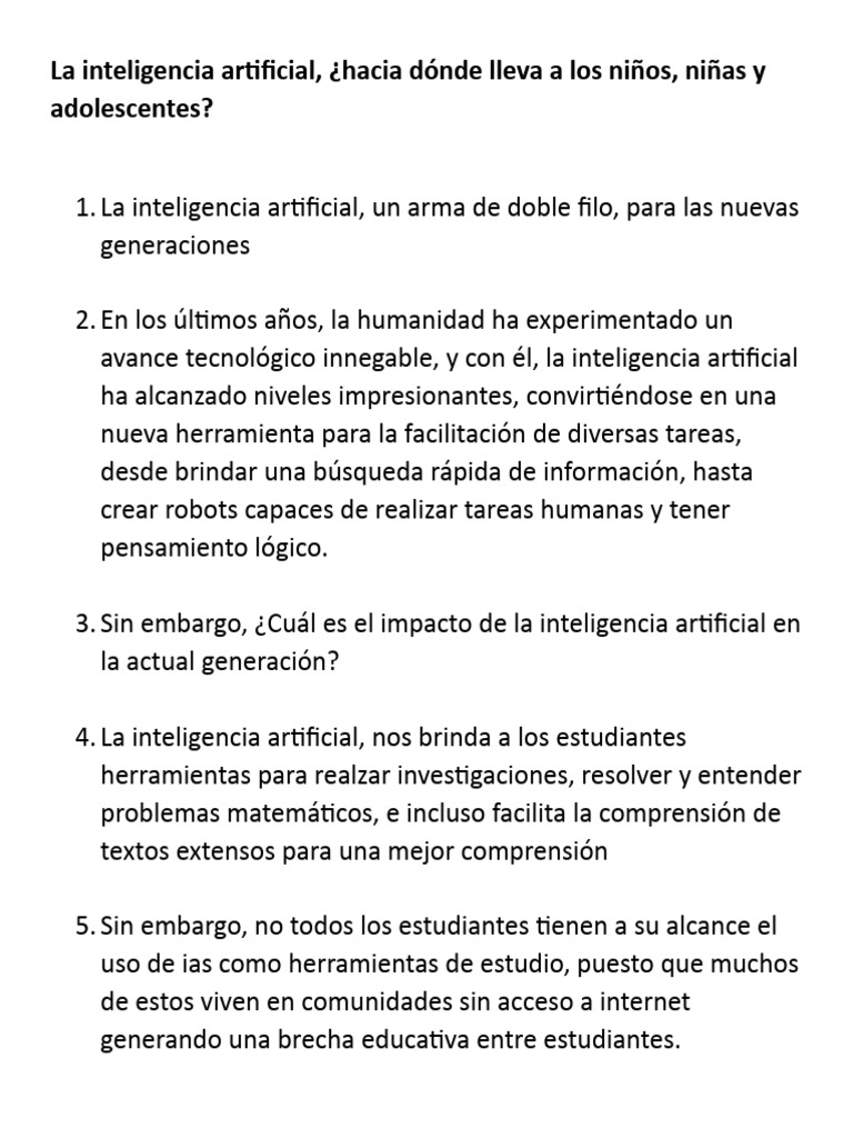 La Inteligencia Artificial en Niños, Niñas y Jovenes | PDF ...